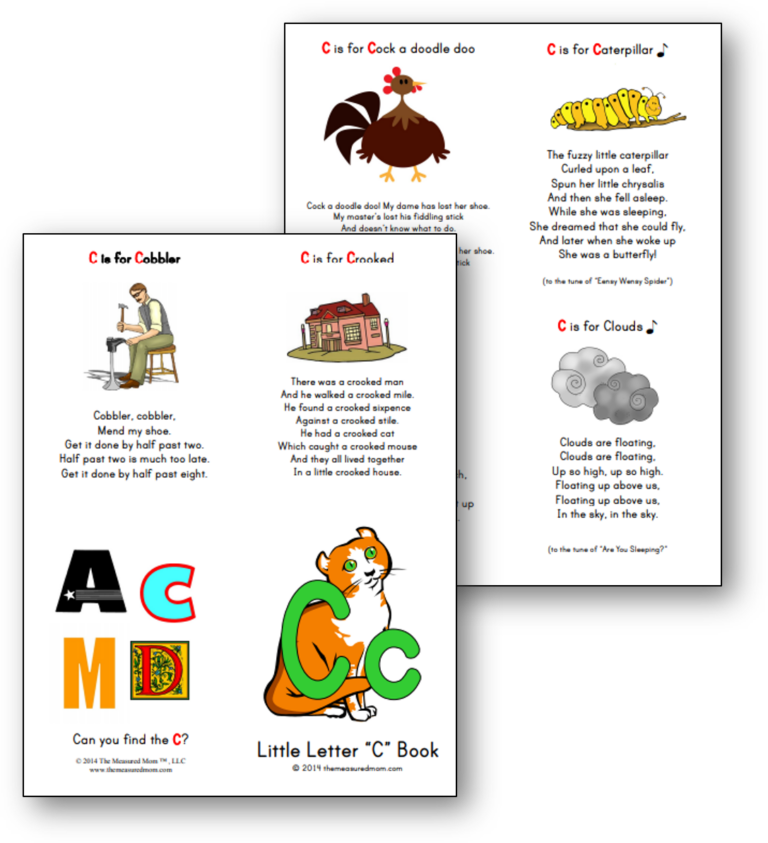 Letter C Rhymes and Songs - free letter book! - Reach All Readers