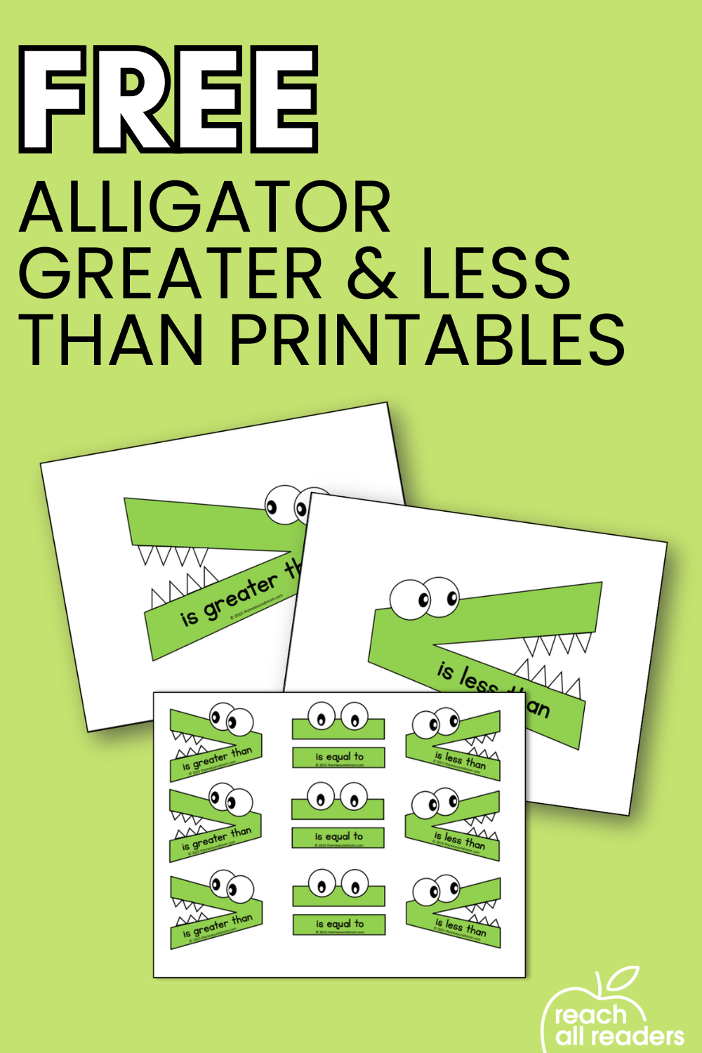 Alligator greater than, less than printables - Reach All Readers