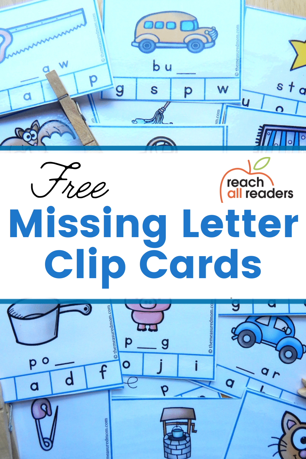 CVC word missing letter clip cards - Reach All Readers