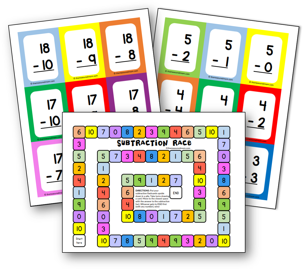 Subtraction board game using flash cards - Reach All Readers