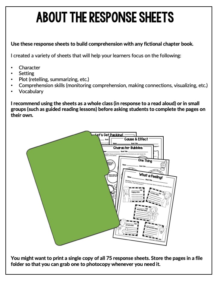 Special Offer: Reading response sheets & Early chapter book lists ...