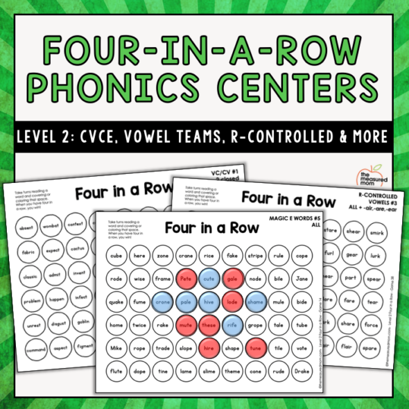 Phonics Games - Four in a Row - Level 2 - CVCE - Vowel Teams - R ...
