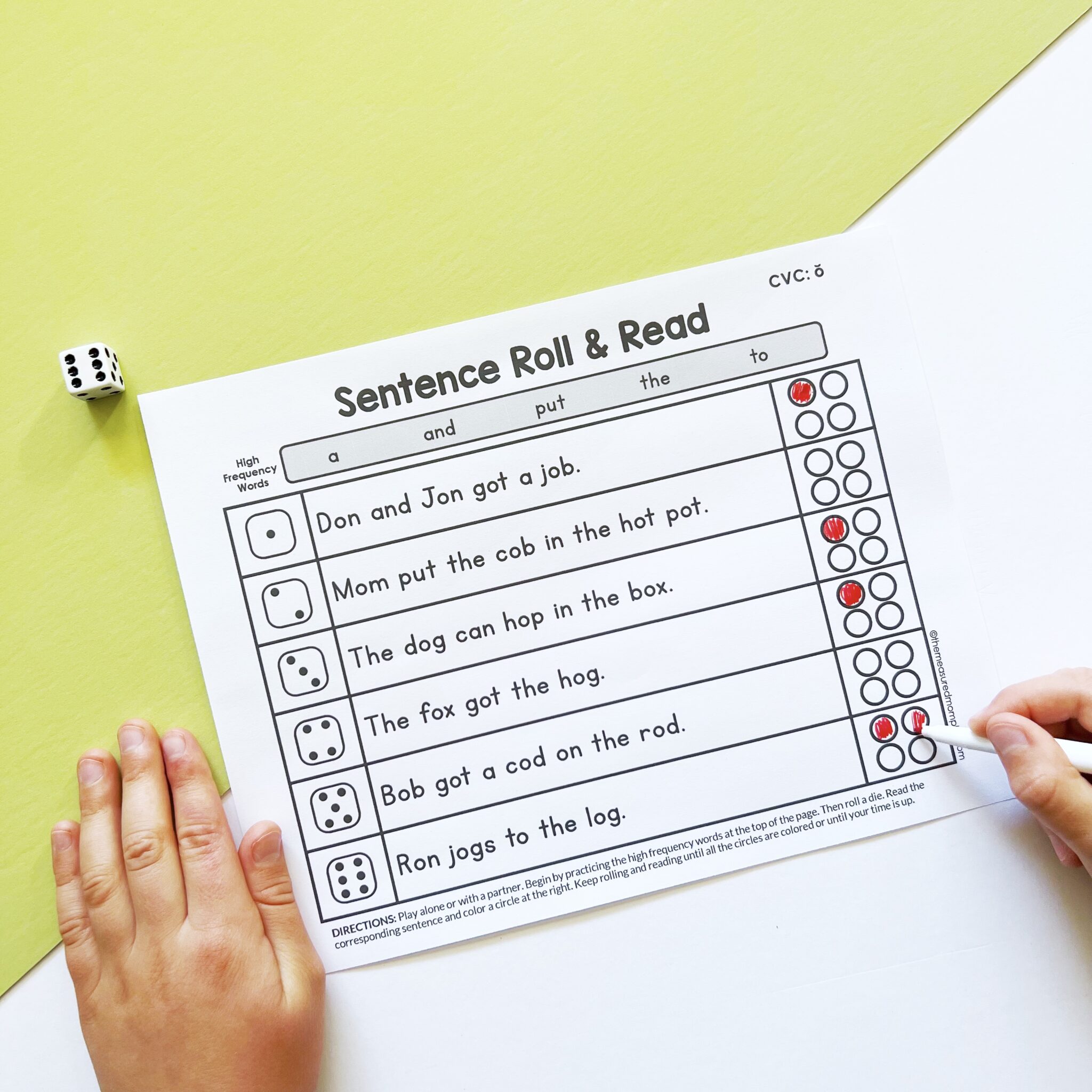 Sentence Roll & Read - Level 1 - CVC Words, Blends, Digraphs & More ...