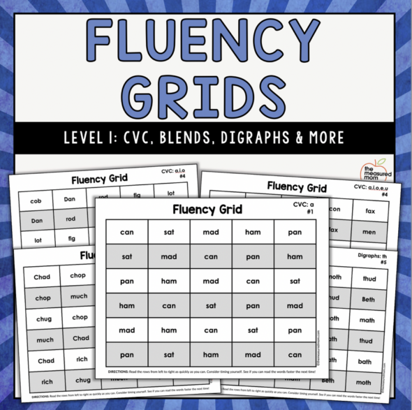 Fluency Grids - Level 1 - CVC Words, Digraphs, Blends & More - Reach ...