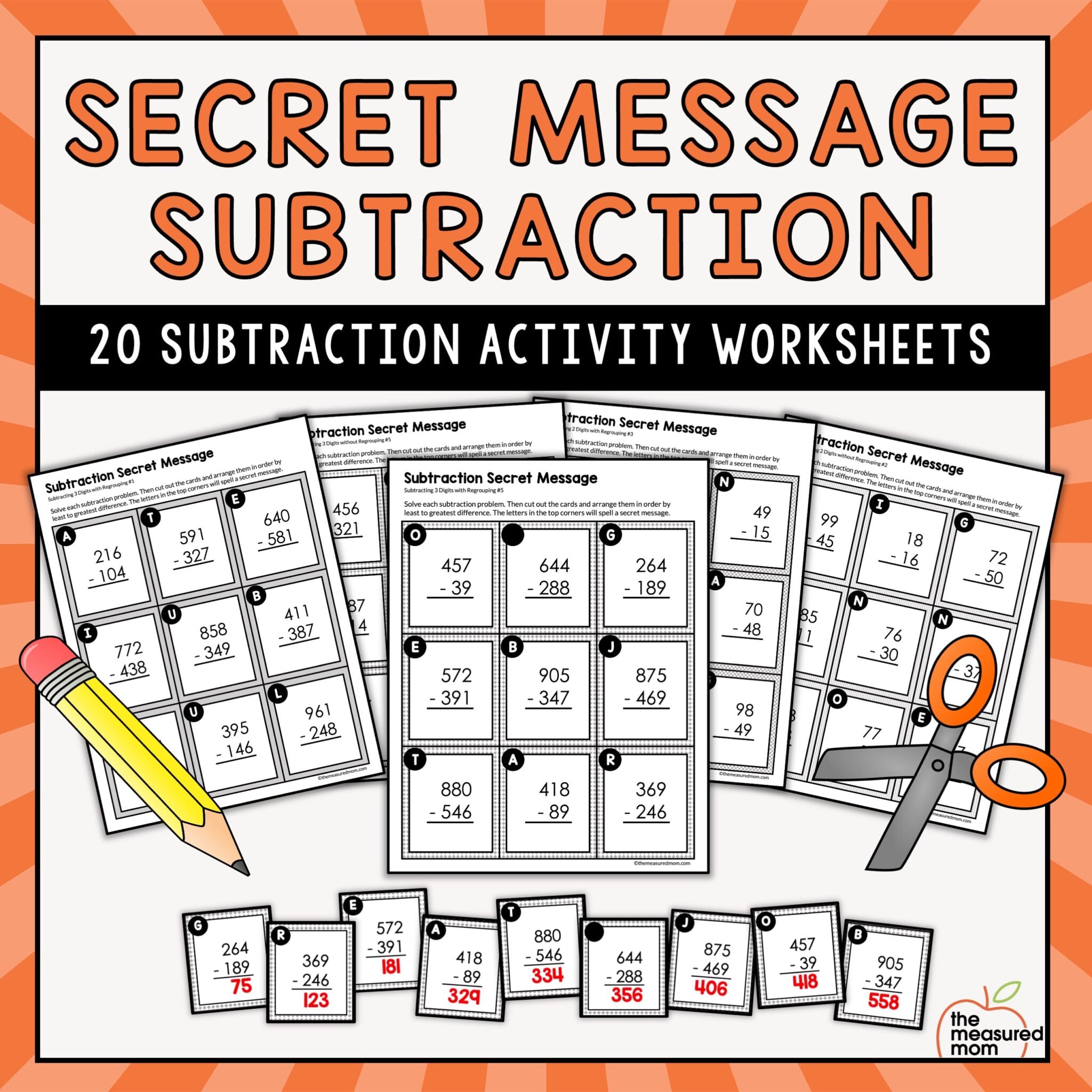 Subtraction Secret Message Worksheets - Reach All Readers