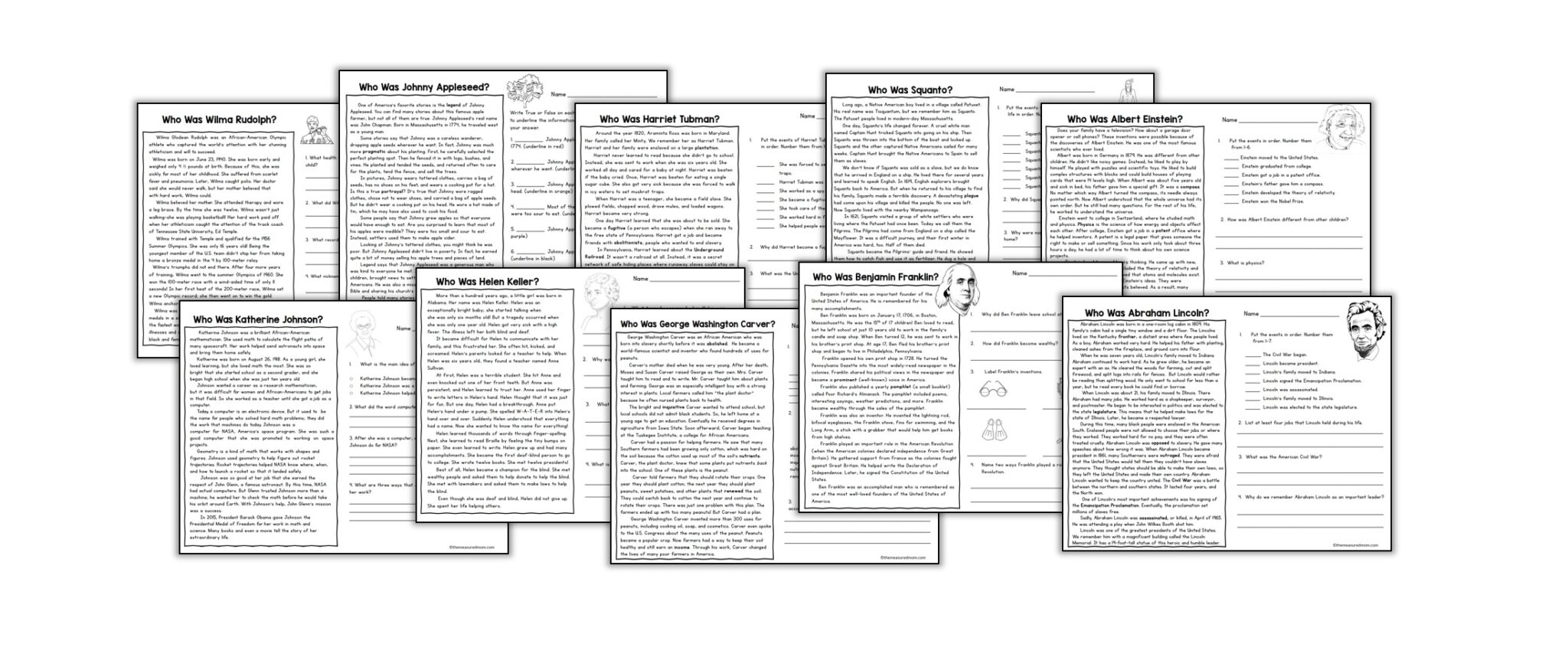 10 Reading Comprehension Passages: Famous Americans - Reach All Readers